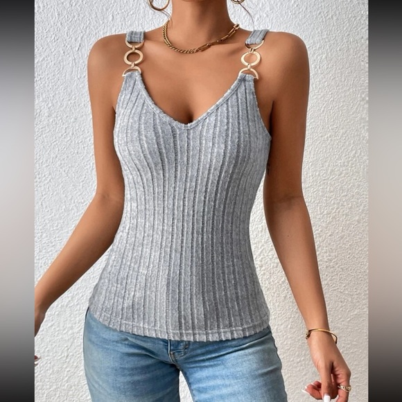 Tops | Boho Chain Detail Straps Ribbed Knit Tank Top | Poshmark